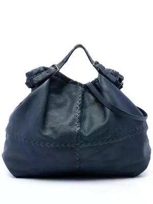 Bottega Veneta 2012-2026 Intrecciato Trimmed Cervo Satchel - Blue