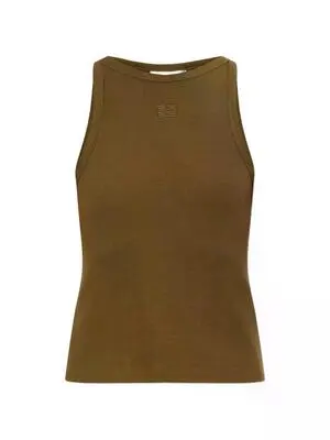 GESTUZ Ribbed Knit Logo Embroidered Sleeveless Top - Green