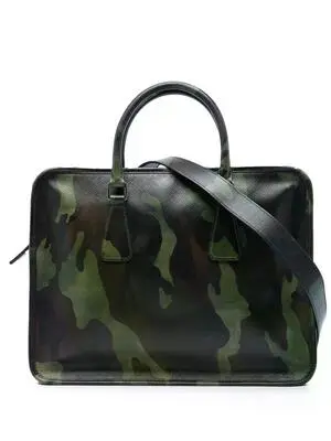 Prada 2013-2026 Saffiano Camouflage Print Briefcase Business Bag - Blue