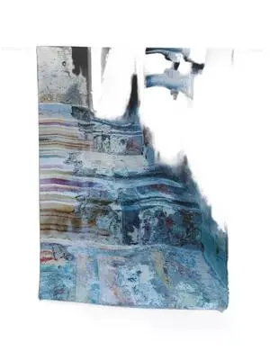 Faliero Sarti Graphic-print Frayed Scarf - Blue