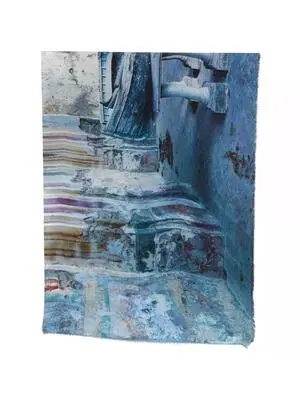 Faliero Sarti Graphic-print Frayed Scarf - Blue