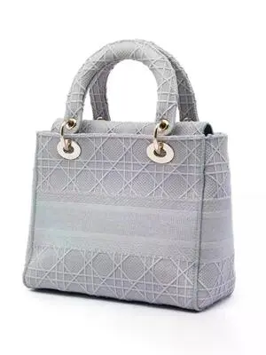 Dior Medium Embroidered Canvas Cannage Lady D Lite Satchel - Grey