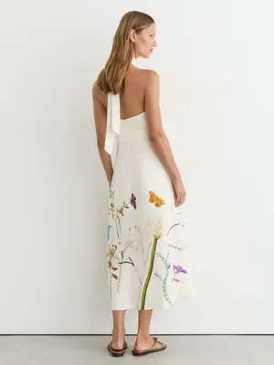 REISS Livvy Butterfly Print Halterneck Midi Dress