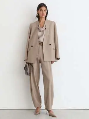 REISS Juniper Wool-blend Barrel-leg Suit Trousers - Neutral