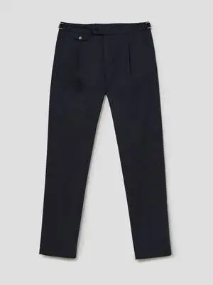 REISS Tailored-fit Cotton-blend Side-adjuster Trousers - Navy