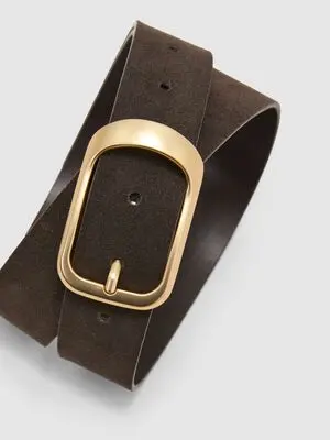 REISS Evie Suede Curved-buckle Belt - Grey