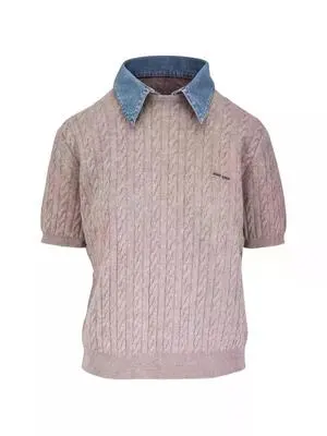 Miu Miu Cable-knit Sweater With Contrast Denim Collar