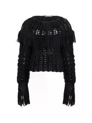 Alberta Ferretti Fringe-detail Open-knit Sweater - Black