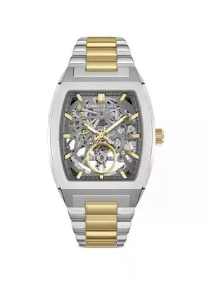 KENNETH COLE Skeleton-dial Tonneau-face 40mm Watch - Silver