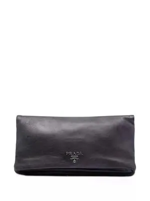 Prada Metallic Soft Calf Fold Over Clutch Bag