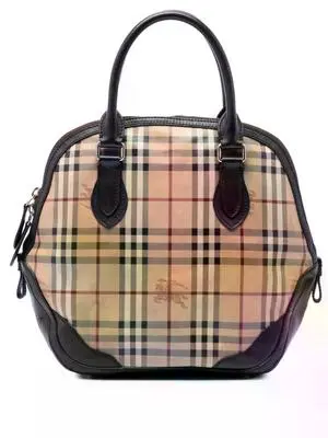 Burberry 2000-2017 Medium Haymarket Check Coated Canvas Orchard Bowling Bag Satchel - Neutrals