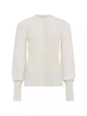 Alberta Ferretti Ribbed-knit Padded-shoulder Sweater - Neutrals