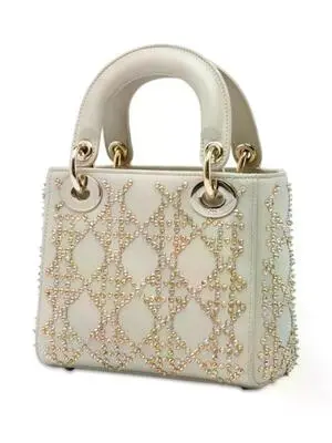 Dior Mini Beaded Metallic Lambskin Cannage Lady Satchel
