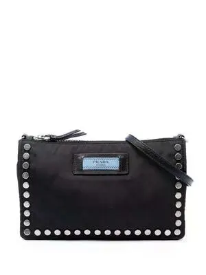 Prada 1990-2010 Tessuto Studded Etiquette Shoulder Bag