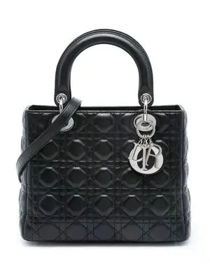 Dior 2010 Medium Lambskin Cannage Lady Satchel - Black