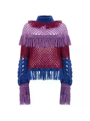 Alberta Ferretti Fringe-trimmed Open-knit Sweater - Purple