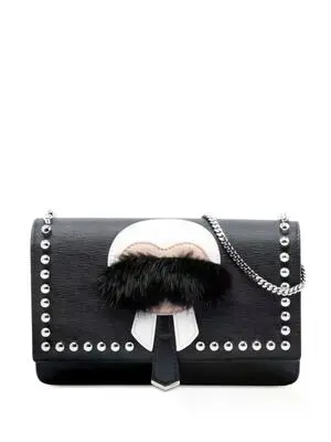 Fendi 2010-2026 Studded Leather Karlito Wallet On Chain Crossbody Bag - Black