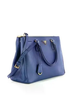 Prada Double Zip Lux Saffiano Leather Medium Tote Bag - Blue