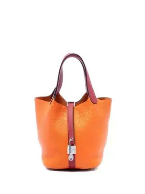 Hermès 2016 Bicolor Clemence And Swift Picotin Lock 18 Handbag - Orange