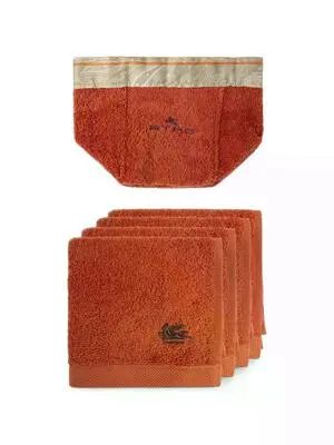 Etro Pegaso-embroidered Paisley-trim Basket And Towels Set - Orange