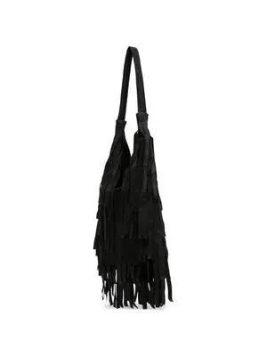 LA MILANESA Small Aretha Shoulder Bag With Fringe Detail - Black