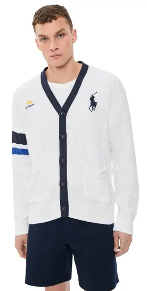 Polo Ralph Lauren Us Open Tennis Championships Cable Knit Cardigan - Ceramic White Multi