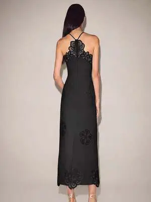 Alexis Magnoa Halter Maxi Dress With 3d Floral Appliqu