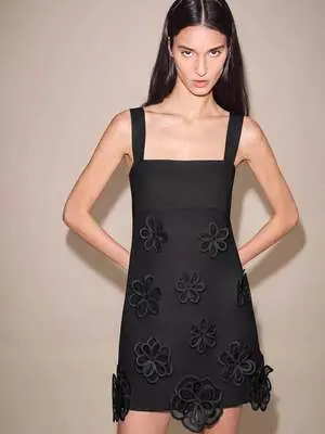 Alexis Provenza Dress Sleeveless Mini With Floral Appliqu - Black