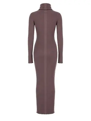 Rick Owens Ribbed Wool Turtleneck Dress With High Slit
