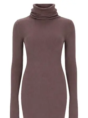 Rick Owens Ribbed Wool Turtleneck Dress With High Slit