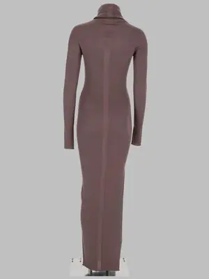 Rick Owens Ribbed Wool Turtleneck Dress With High Slit