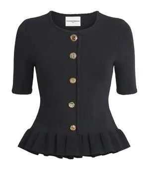 Claudie Pierlot Braid-detail Knitted Top With Ruffle Hem - Black