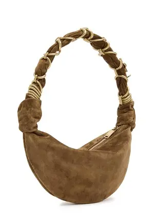 Saint Laurent Suede Hobo Bag With Woven Chain Handle