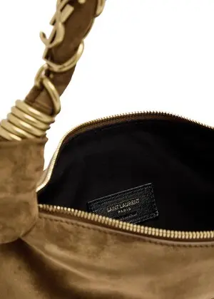 Saint Laurent Suede Hobo Bag With Woven Chain Handle