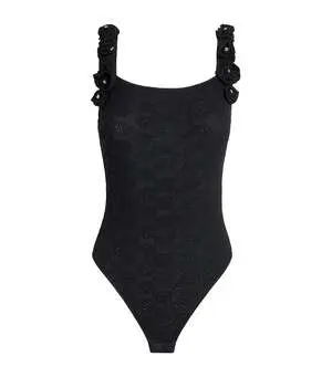 Sandro Knitted Bodysuit With Floral Appliqués - Black