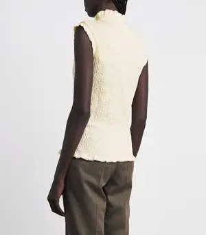 Sandro Smocked Floral Appliqué Tank Top - Beige