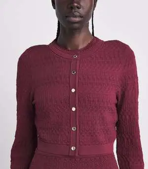 Sandro Pointelle Knit Cropped Cardigan - Red