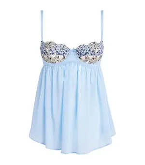 FLEUR DU MAL Silk-blend Hydrangea Babydoll Slip Dress - Blue
