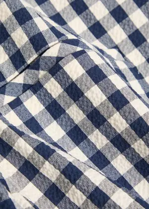 Veronica Beard Gingham Seersucker Pleated Shorts - Navy