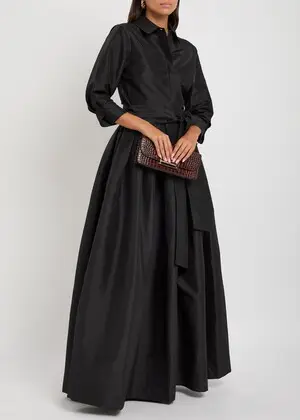 Simkhai Julip Belted Taffeta Maxi Shirt Dress