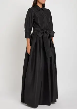 Simkhai Julip Belted Taffeta Maxi Shirt Dress