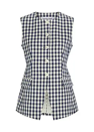Veronica Beard Lois Gingham Seersucker Vest - Navy