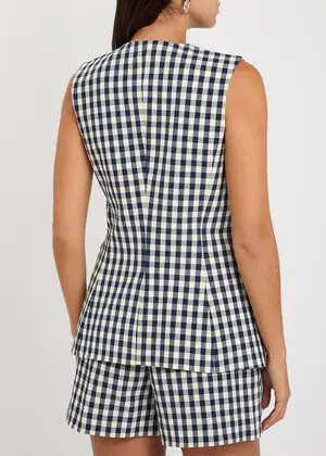 Veronica Beard Lois Gingham Seersucker Vest - Navy