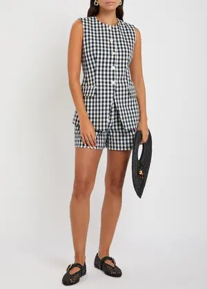 Veronica Beard Lois Gingham Seersucker Vest - Navy