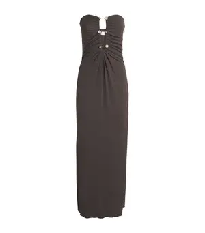 MORE NOIR Alina Strapless Maxi Dress With Metallic Accents - Brown
