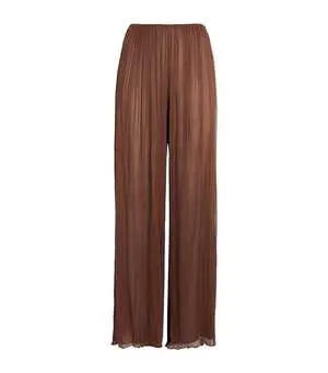 MORE NOIR Silk Chiffon Pleated Wide Leg Trousers