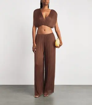 MORE NOIR Silk Chiffon Pleated Wide Leg Trousers