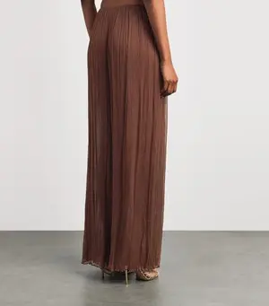 MORE NOIR Silk Chiffon Pleated Wide Leg Trousers