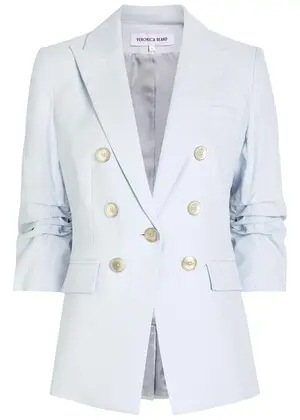 Veronica Beard Tomi Dickey Gathered-sleeve Twill Blazer - Light Blue