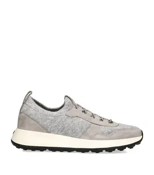 TOD'S Suede-knit Red Dot Sneakers - Grey